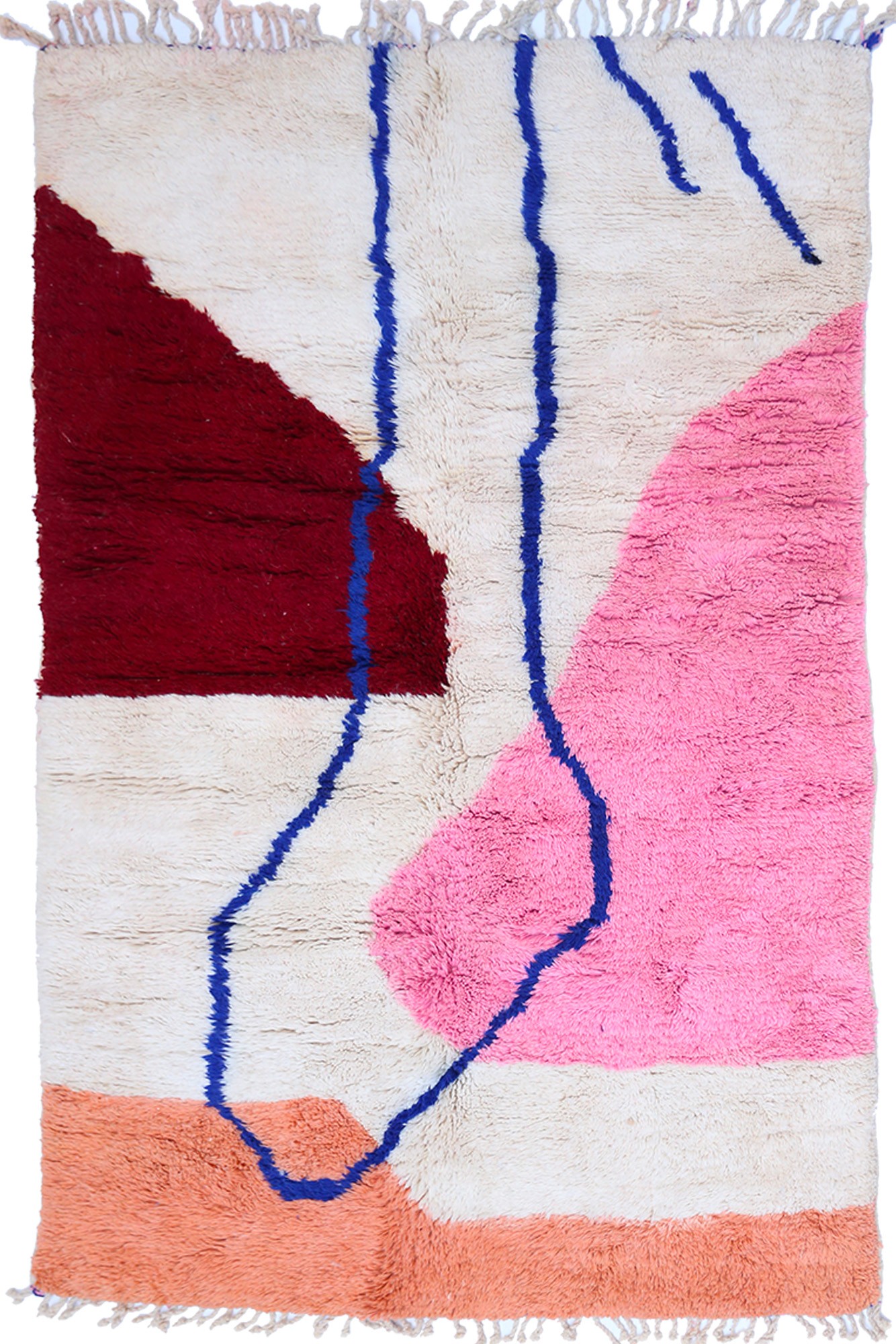 Grand tapis berbère Azilal moderne avec aplats de couleur rose marron ...