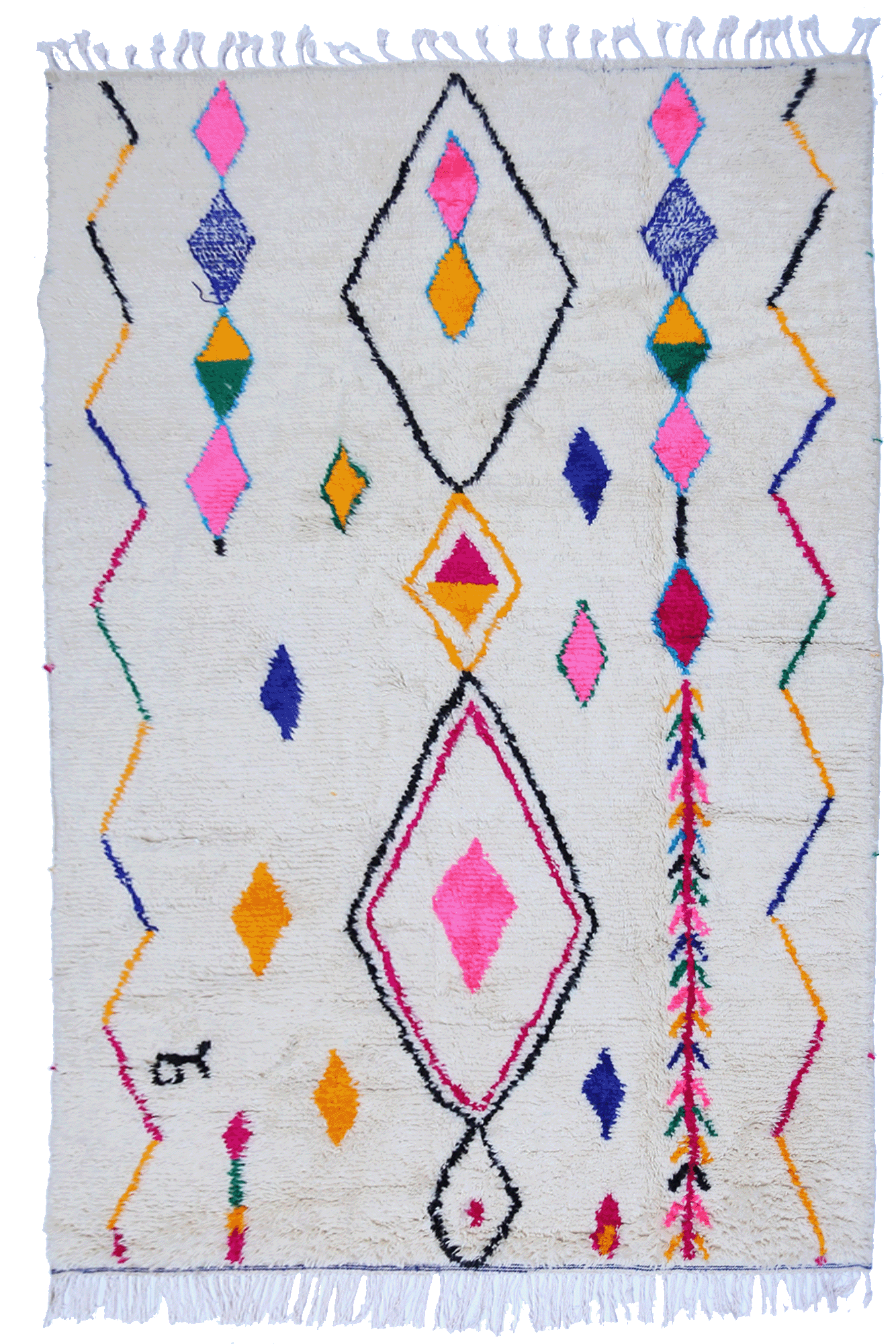 Large Berber Azilal carpet in white and beige with green and brown ...