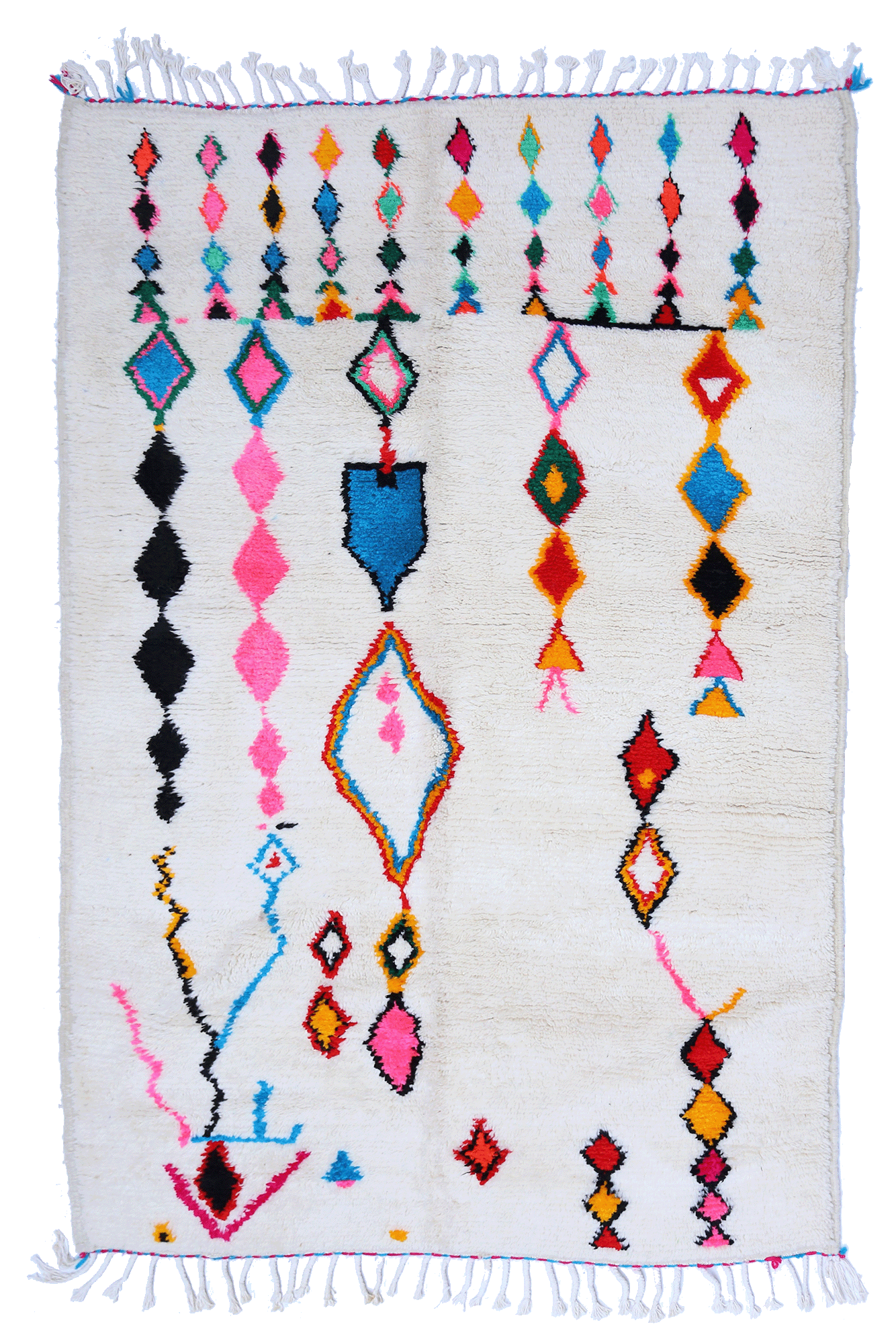 Grand tapis berbère Azilal blanc beige avec des motifs en vert marron ...